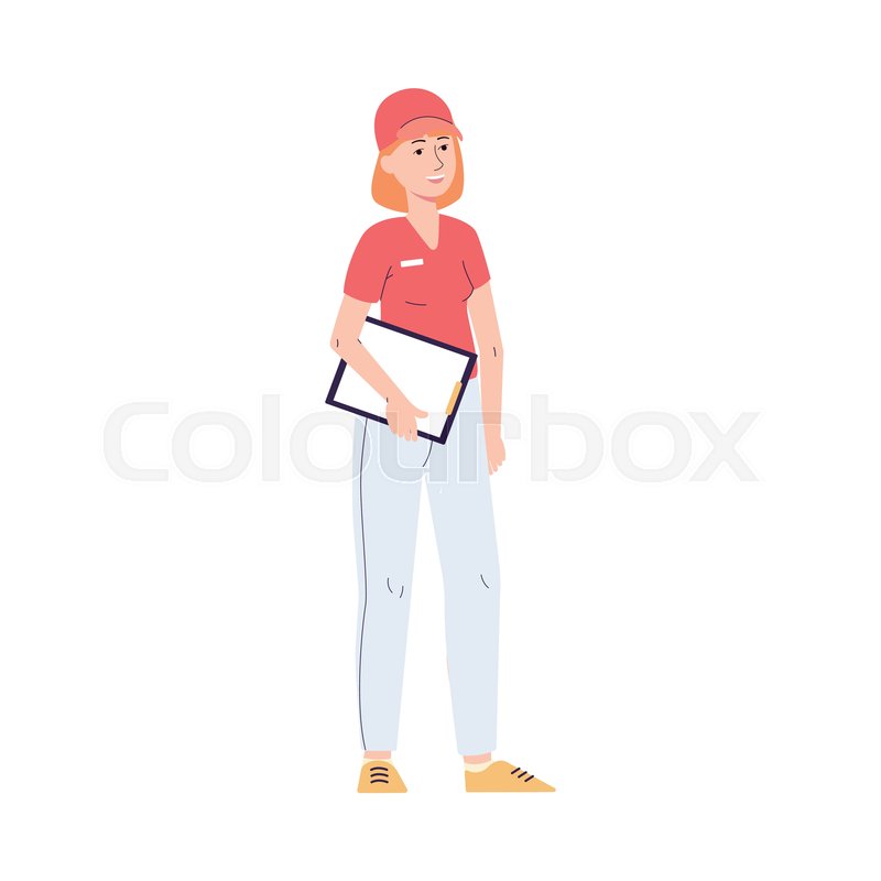 Young woman service staff of fast food ... | Stock vector | Colourbox