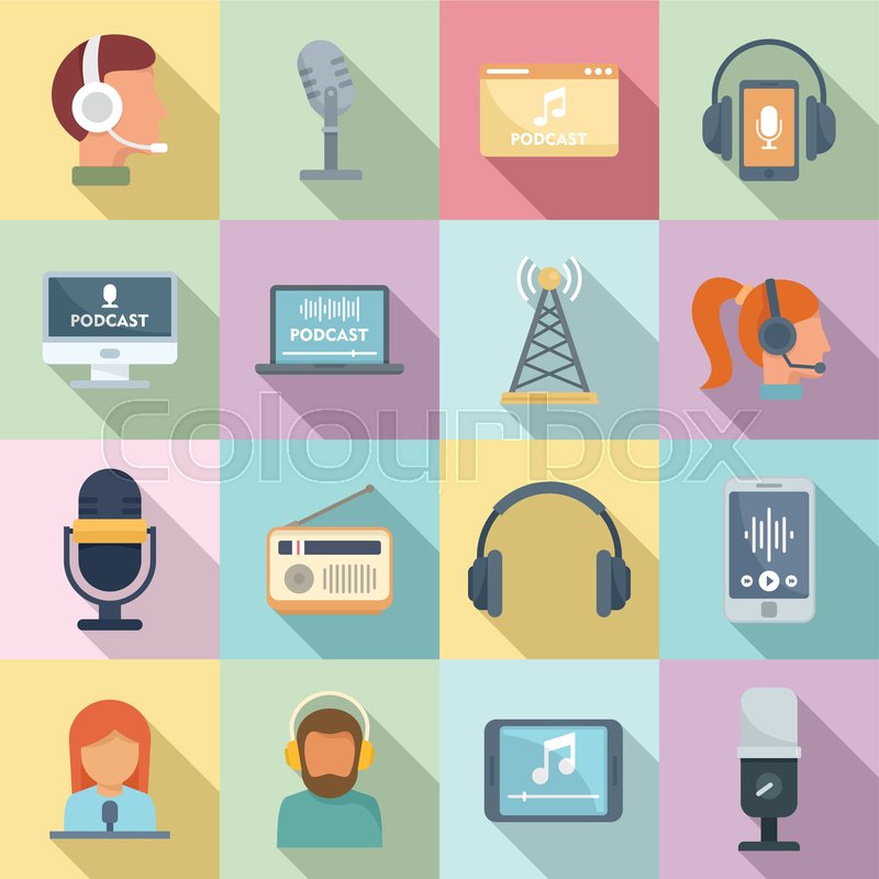 Podcast icons set. Flat set of podcast ... | Stock vector | Colourbox Podcast icons set. Flat set of podcast ... | Stock vector | Colourbox