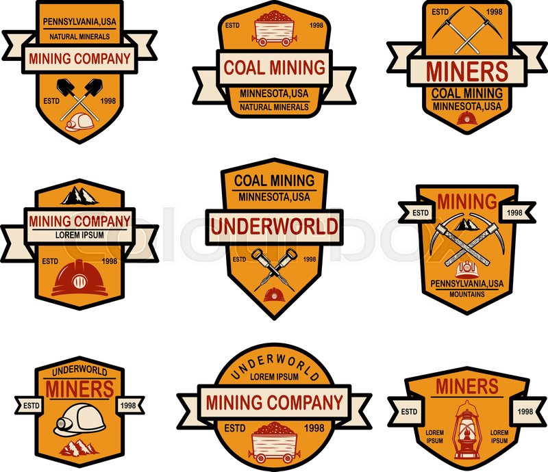Set of coal mining company emblem ... | Stock vector | Colourbox