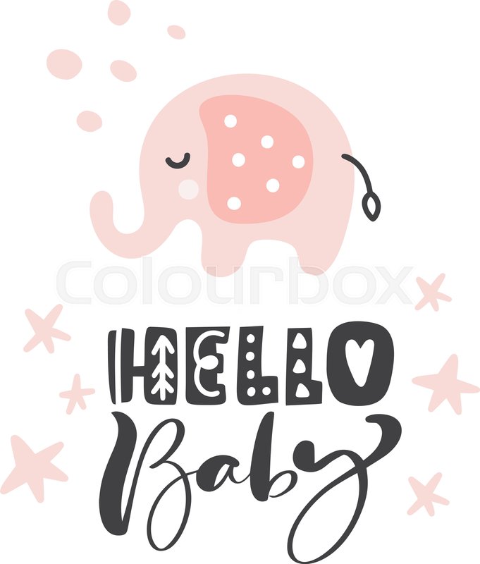 Cute elephant with text Hello Baby. ... | Stock vector | Colourbox