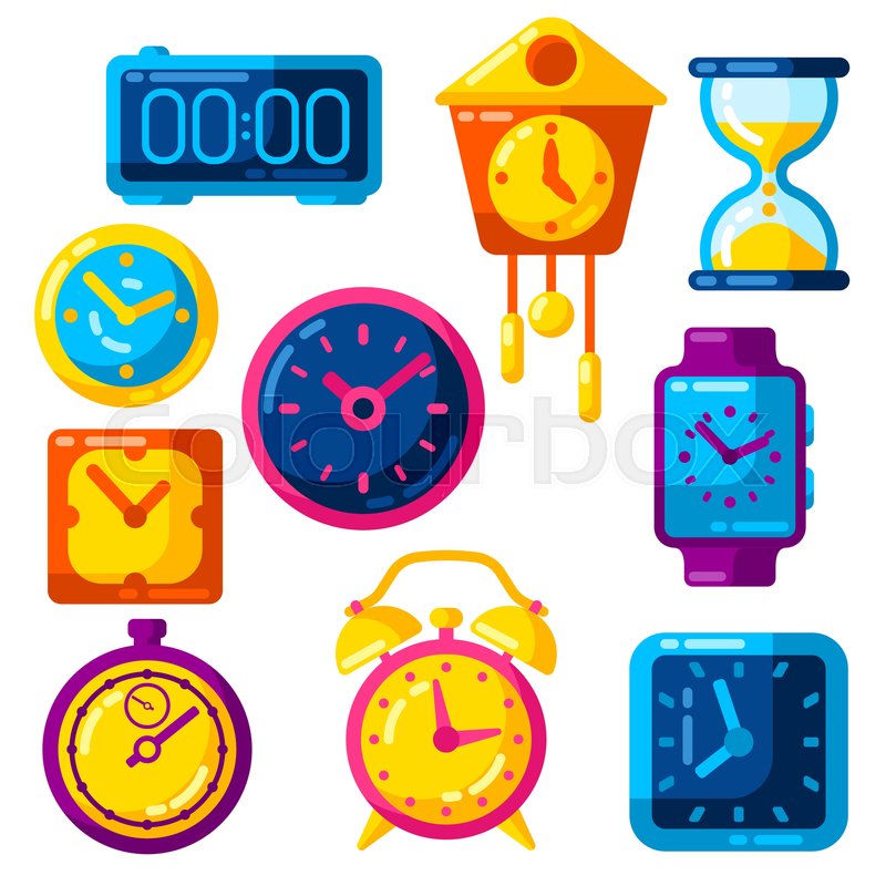 Set of different clocks. Stylized ... | Stock vector | Colourbox