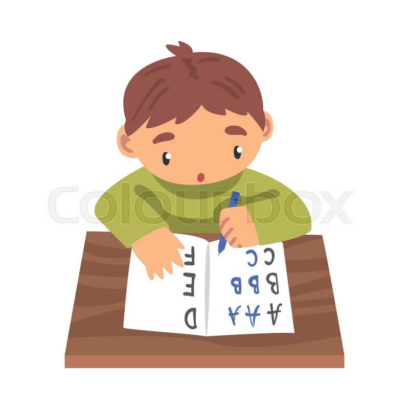 Cute Boy Learning to Write, Elementary ... | Stock vector | Colourbox