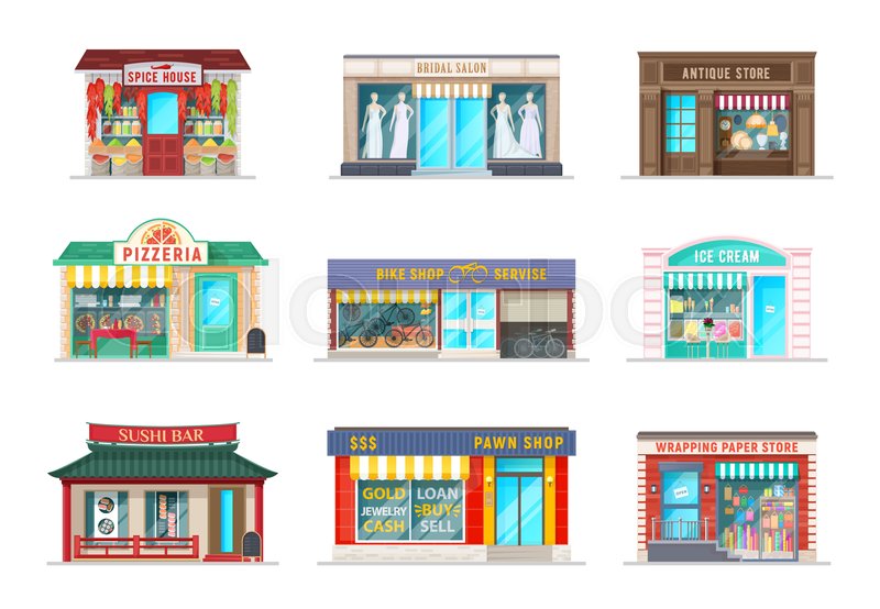 City street shops cartoon buildings. ... | Stock vector | Colourbox