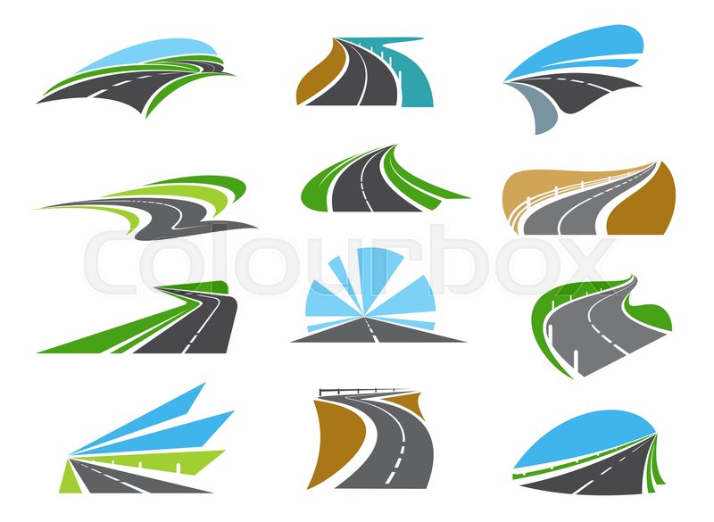 Freeway, highway road icons with ... | Stock vector | Colourbox