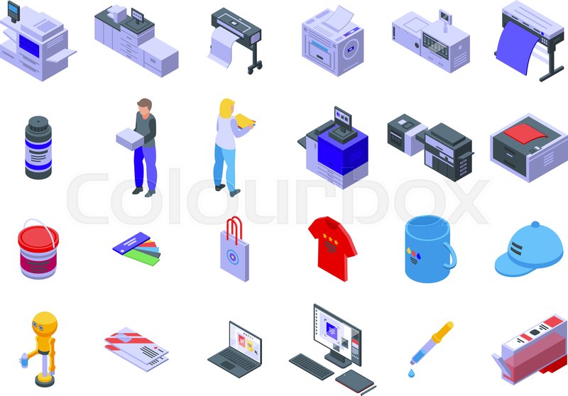 Digital printing icons set. Isometric ... | Stock vector | Colourbox