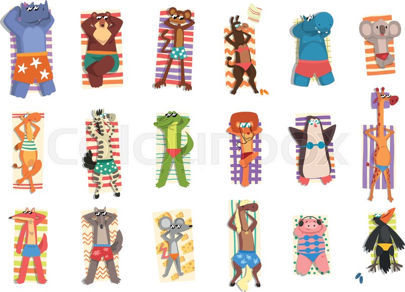 Set of Wild Animals in Swimwear ... | Stock vector | Colourbox