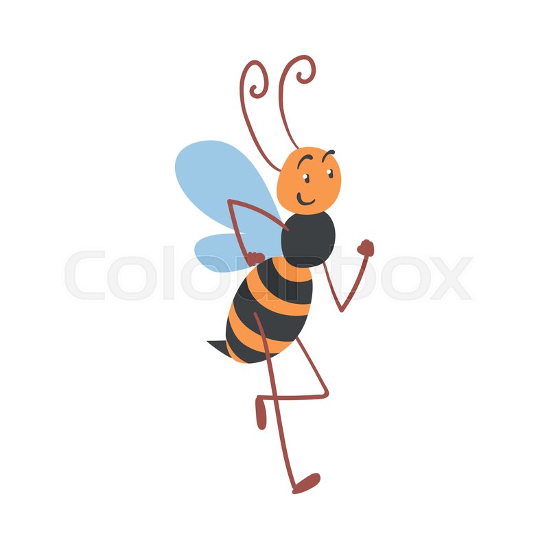 Cute Running Bee, Happy Funny Flying ... | Stock vector | Colourbox
