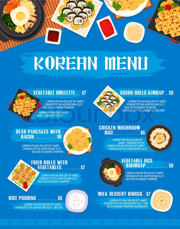 Korean cuisine vector menu template ... | Stock vector | Colourbox