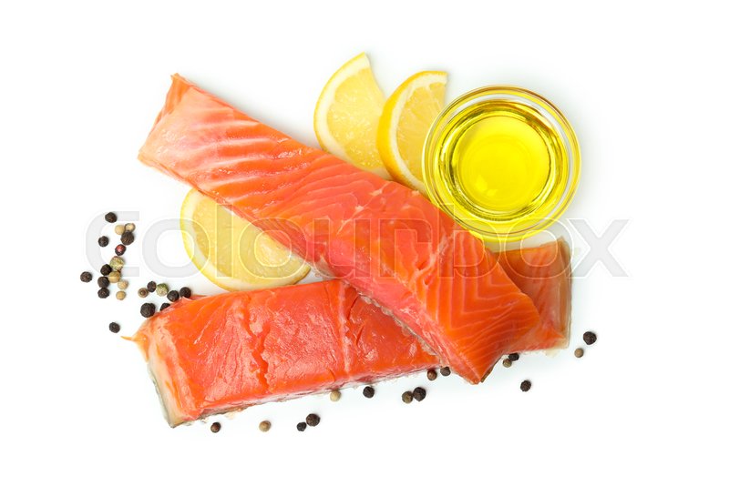 Fresh raw salmon isolated on white ... | Stock image | Colourbox