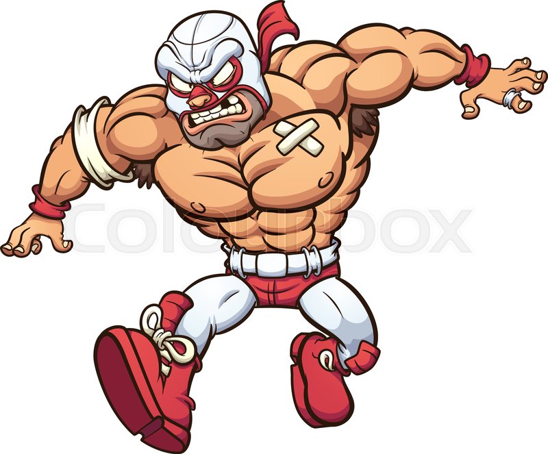 Cartoon Mexican wrestler running with ... | Stock vector | Colourbox