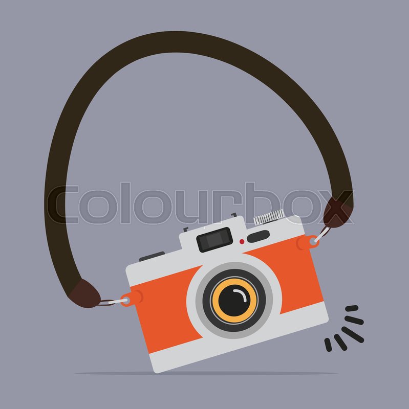 Digital camera with strap vector flat ... | Stock vector | Colourbox