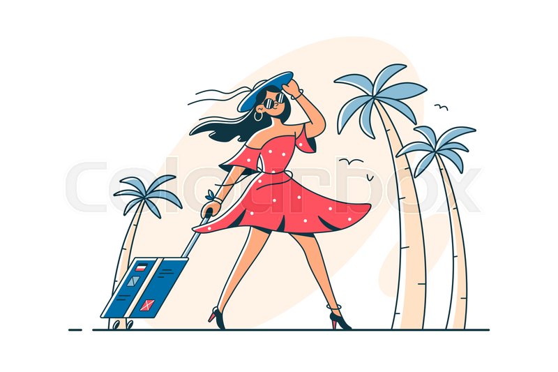 Girl on vacation with luggage vector ... | Stock vector | Colourbox