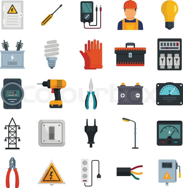 Electrician service icons set. Flat ... | Stock vector | Colourbox