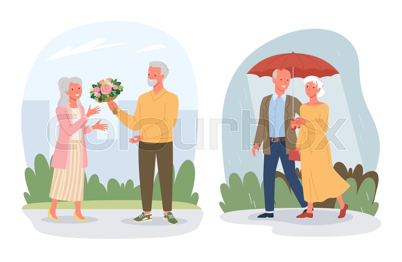 Cartoon retired pensioner lover ... | Stock vector | Colourbox