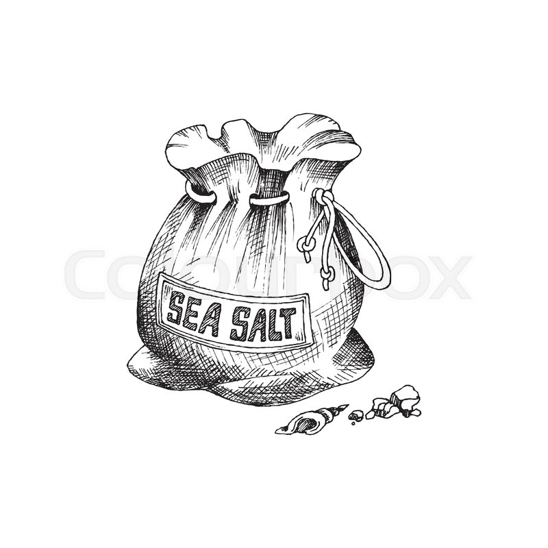 Sea salt in sack with label. Natural ... | Stock vector | Colourbox