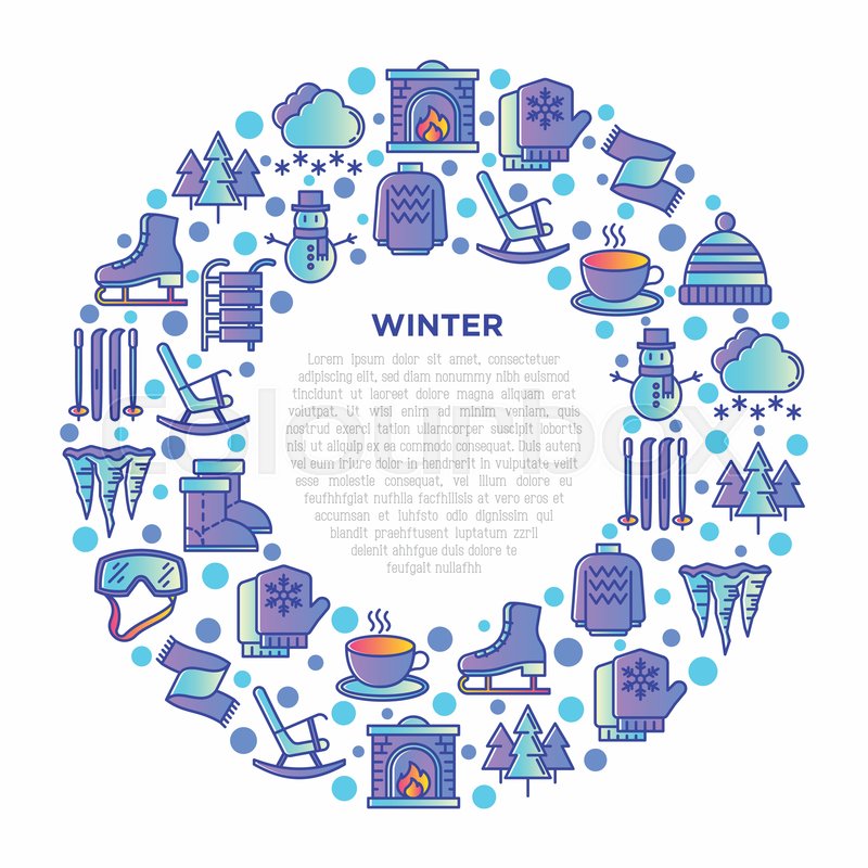Winter concept in circle with thin ... | Stock vector | Colourbox