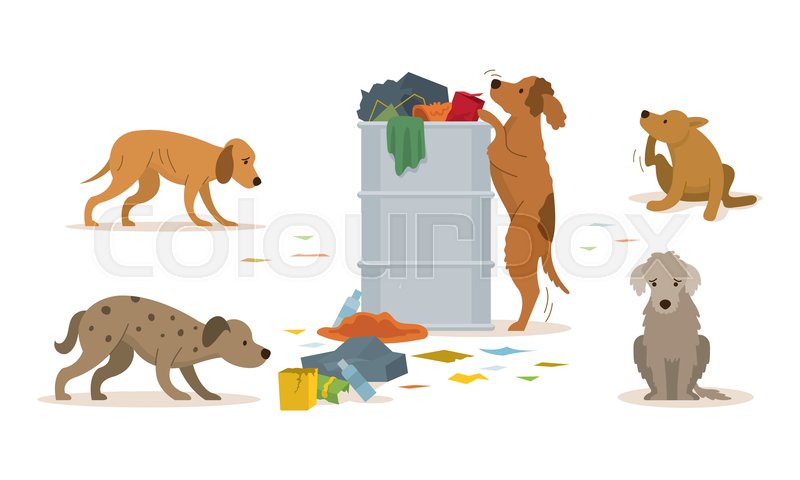 Group of Stray Dogs Rummage a Trash ... | Stock vector | Colourbox