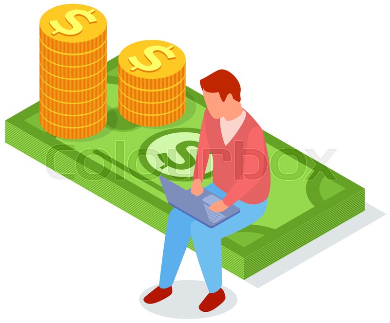 Man works on computer in online ... | Stock vector | Colourbox