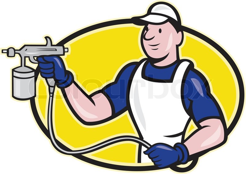 Spray Painter Spraying Gun Cartoon | Stock vector | Colourbox