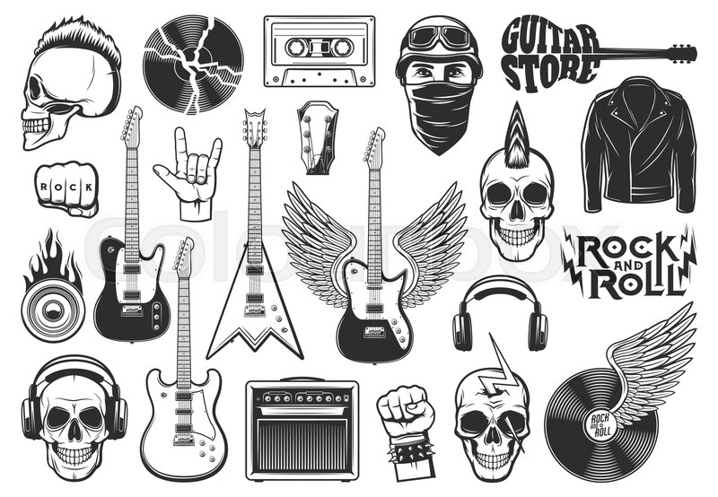 Rock music symbols, musical ... | Stock vector | Colourbox