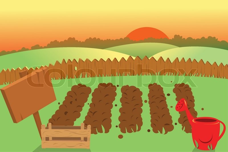 Cartoon Sunset On Farm
