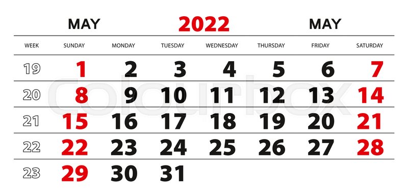 Year Calendar Sunday Through Saturday 2022