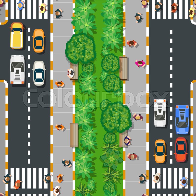 Top view Seamless pattern of a highway ... | Stock vector | Colourbox