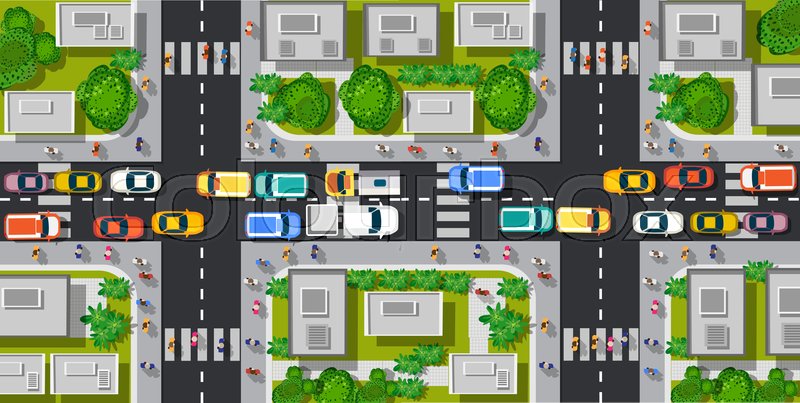 Road top view with highways many ... | Stock vector | Colourbox