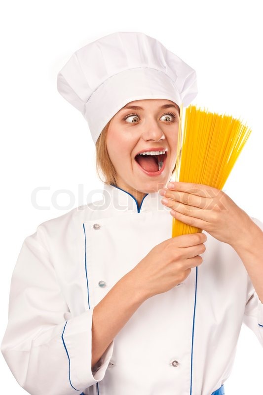 Attraktive Koch positiv im Hintergrund ... | Stock Bild | Colourbox