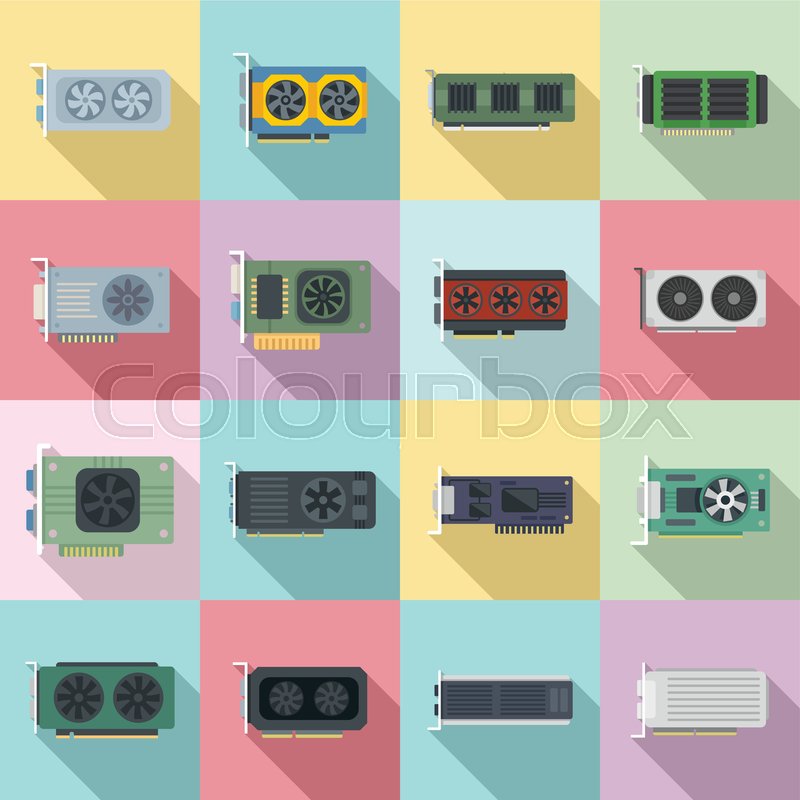 Graphics card icons set flat vector. ... | Stock vector | Colourbox