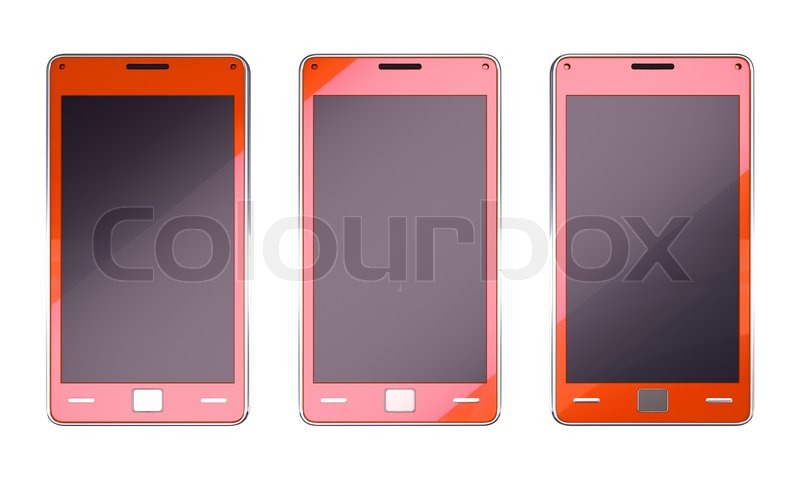 Three smart phones in red colour ... | Stock image | Colourbox