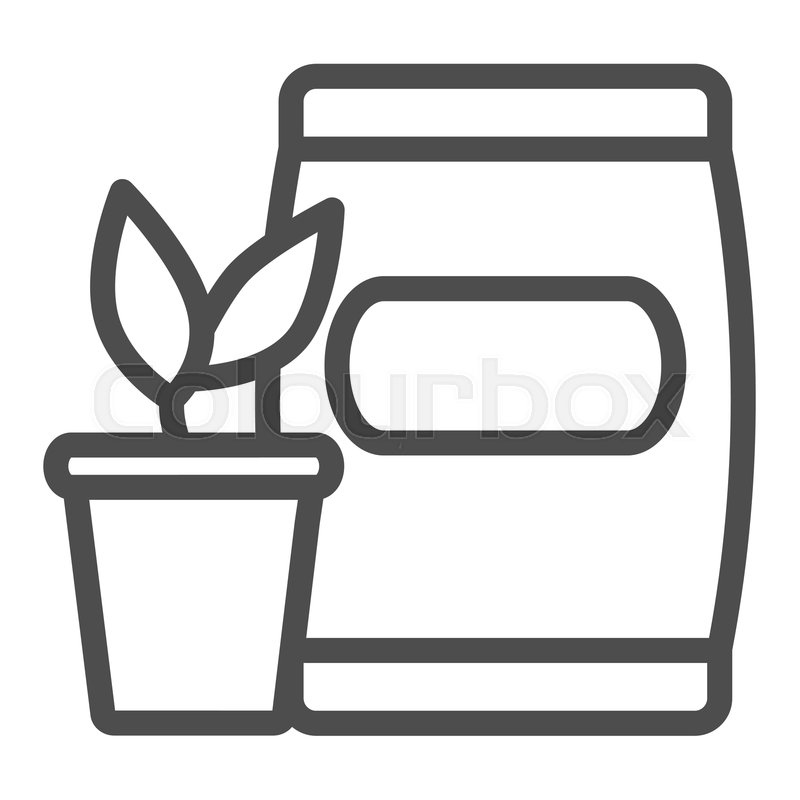 Pot with sprout and bag of soil line ... | Stock vector | Colourbox