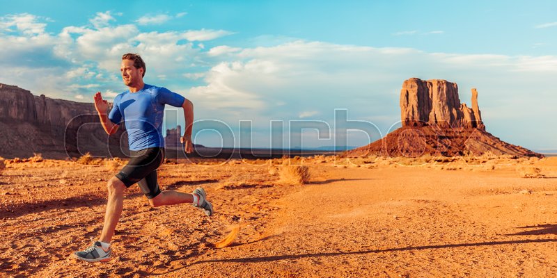 Athlete runner man running across ... | Stock image | Colourbox