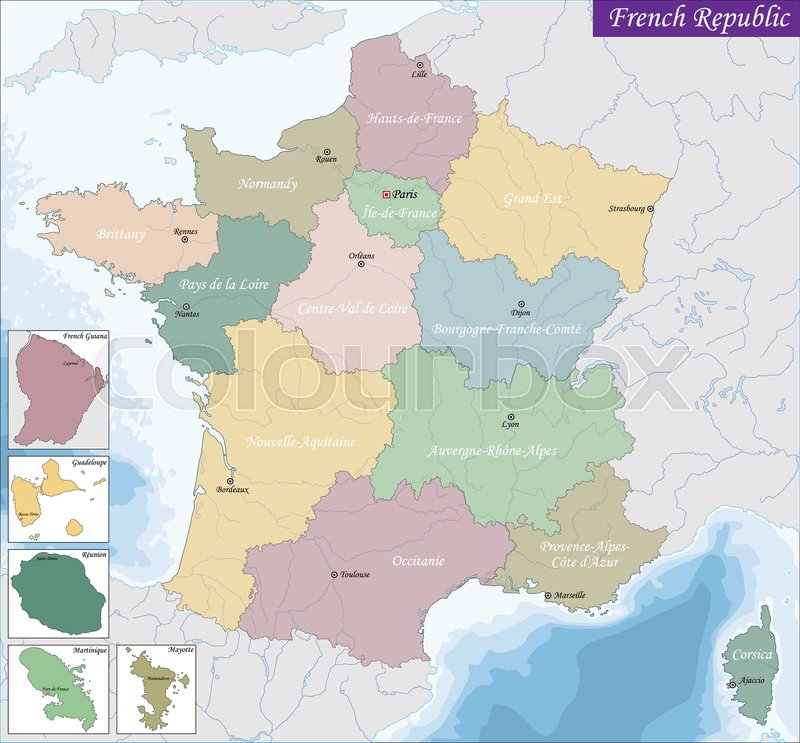 France is mainly divided into 18 ... | Stock vector | Colourbox