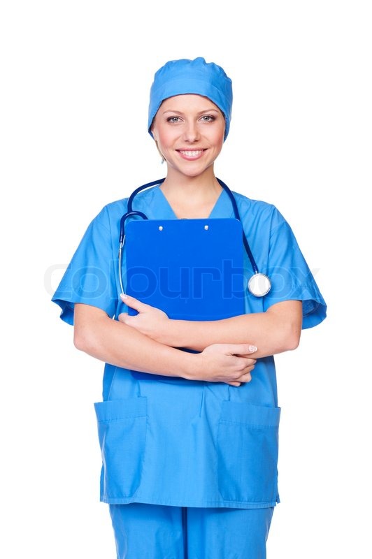 Smiley researcher in blue uniform ... | Stock image | Colourbox