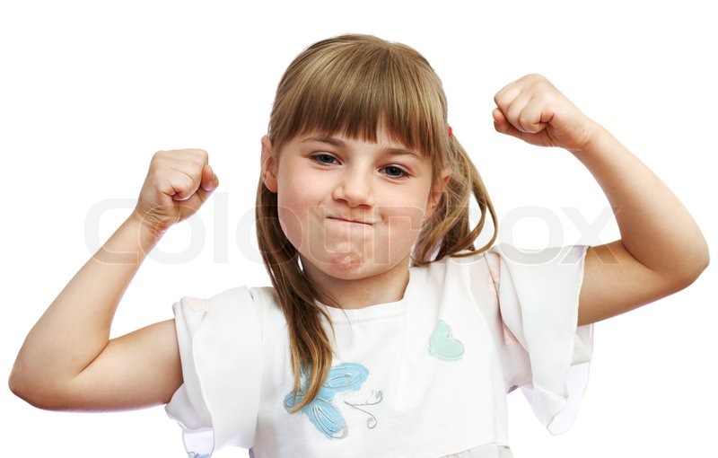 The girl shows that she is strong | Stock image | Colourbox