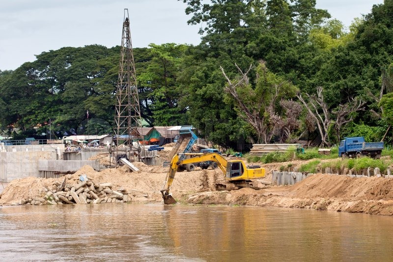 Construction site for protect river ... | Stock image | Colourbox