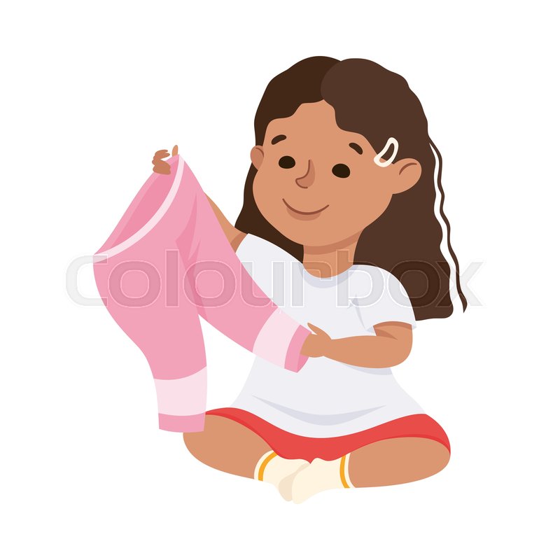 Cartoon Girl Putting Clothes On