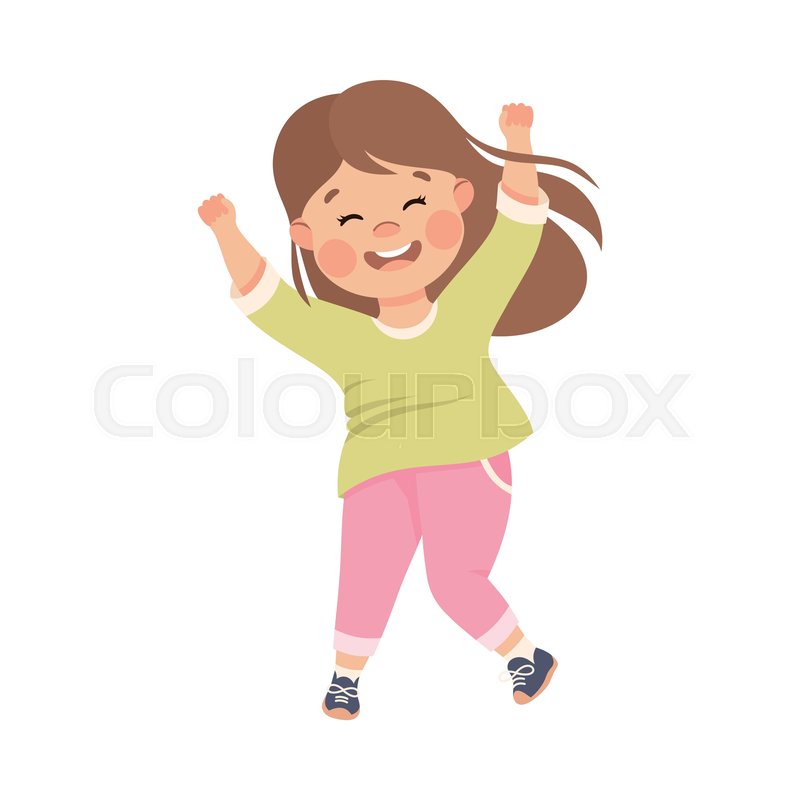 Cartoon Girl Jumping For Joy