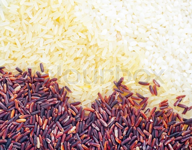 Raw rice, background from different ... | Stock image | Colourbox
