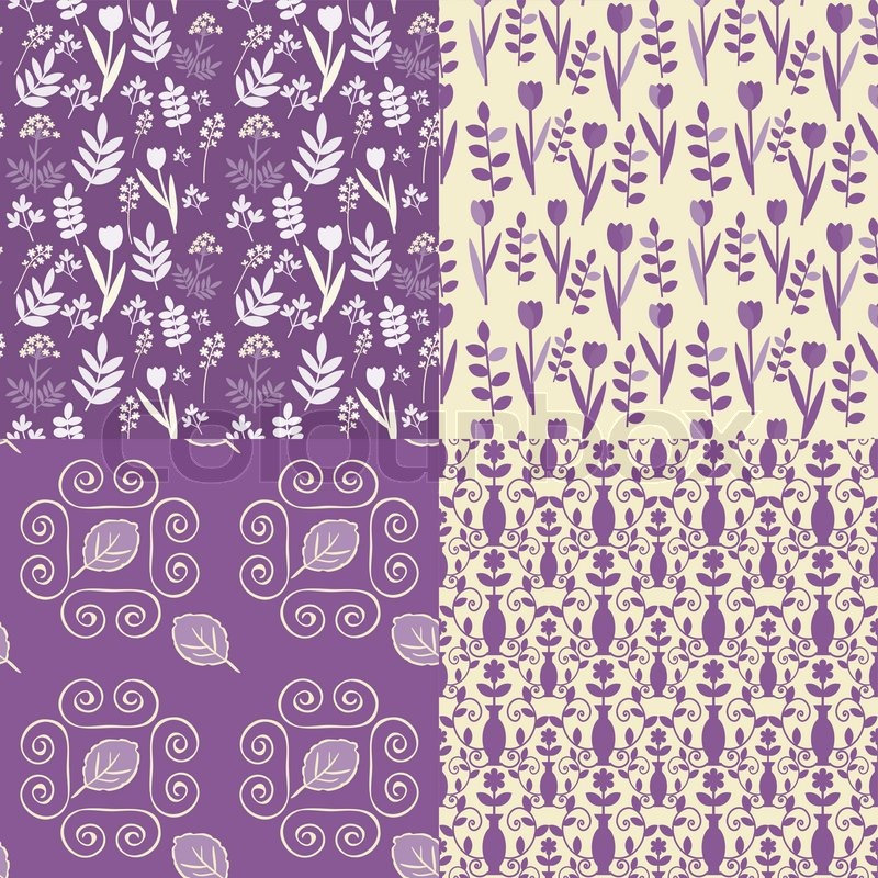 Purple and cream seamless floral ... | Stock vector | Colourbox