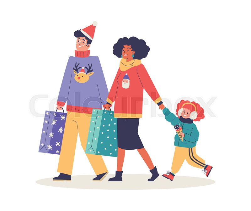 Kids Christmas Shopping Clip Art