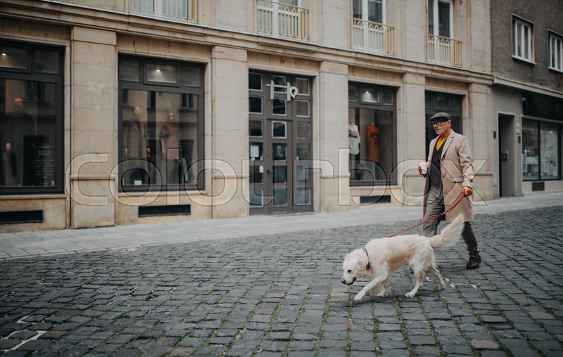 Man Walking Dog Side View