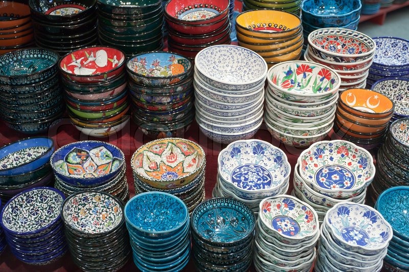 Handmade turkish plates for sale | Stock image | Colourbox