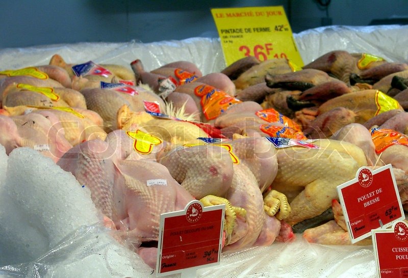 View of raw chicken on display at a shop | Stock Photo | Colourbox