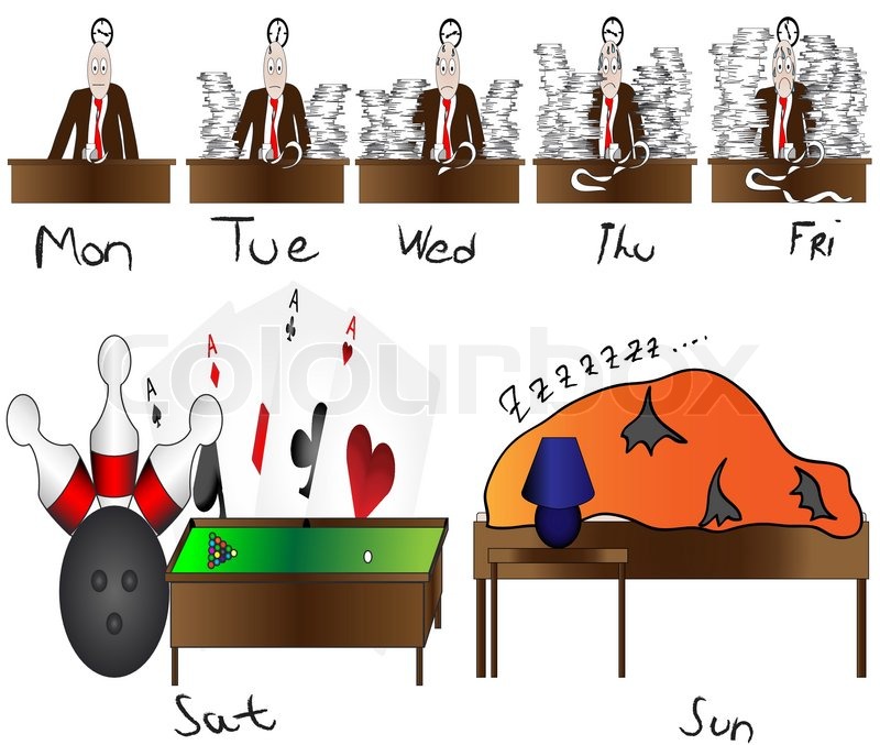 Funny Working Week Vector Illustration | Stock vector | Colourbox