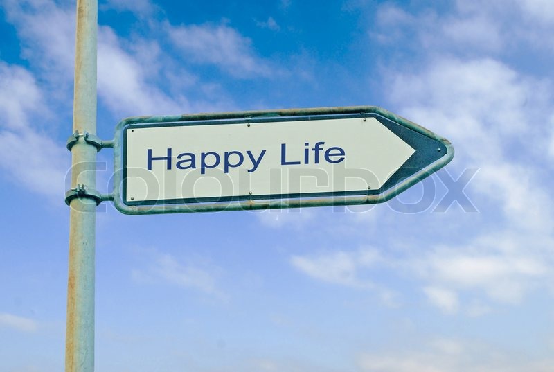Road sign to happy life | Stock image | Colourbox