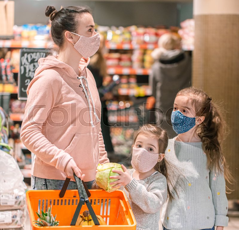 Mom Grocery Shopping With Kids