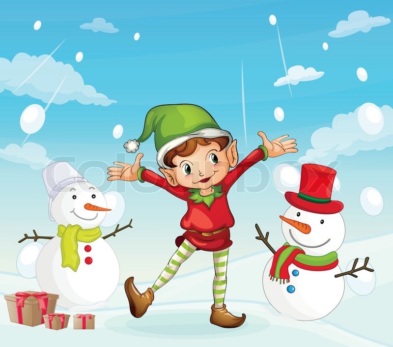 An elve and a snowman | Stock vector | Colourbox