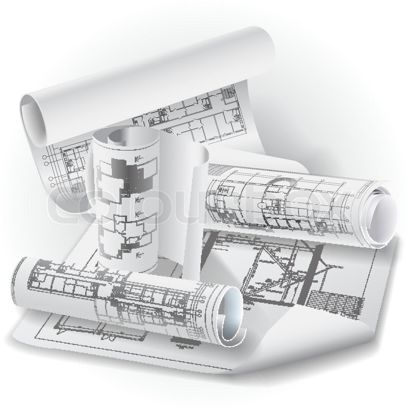 Architectural background with rolls of ... | Stock vector | Colourbox